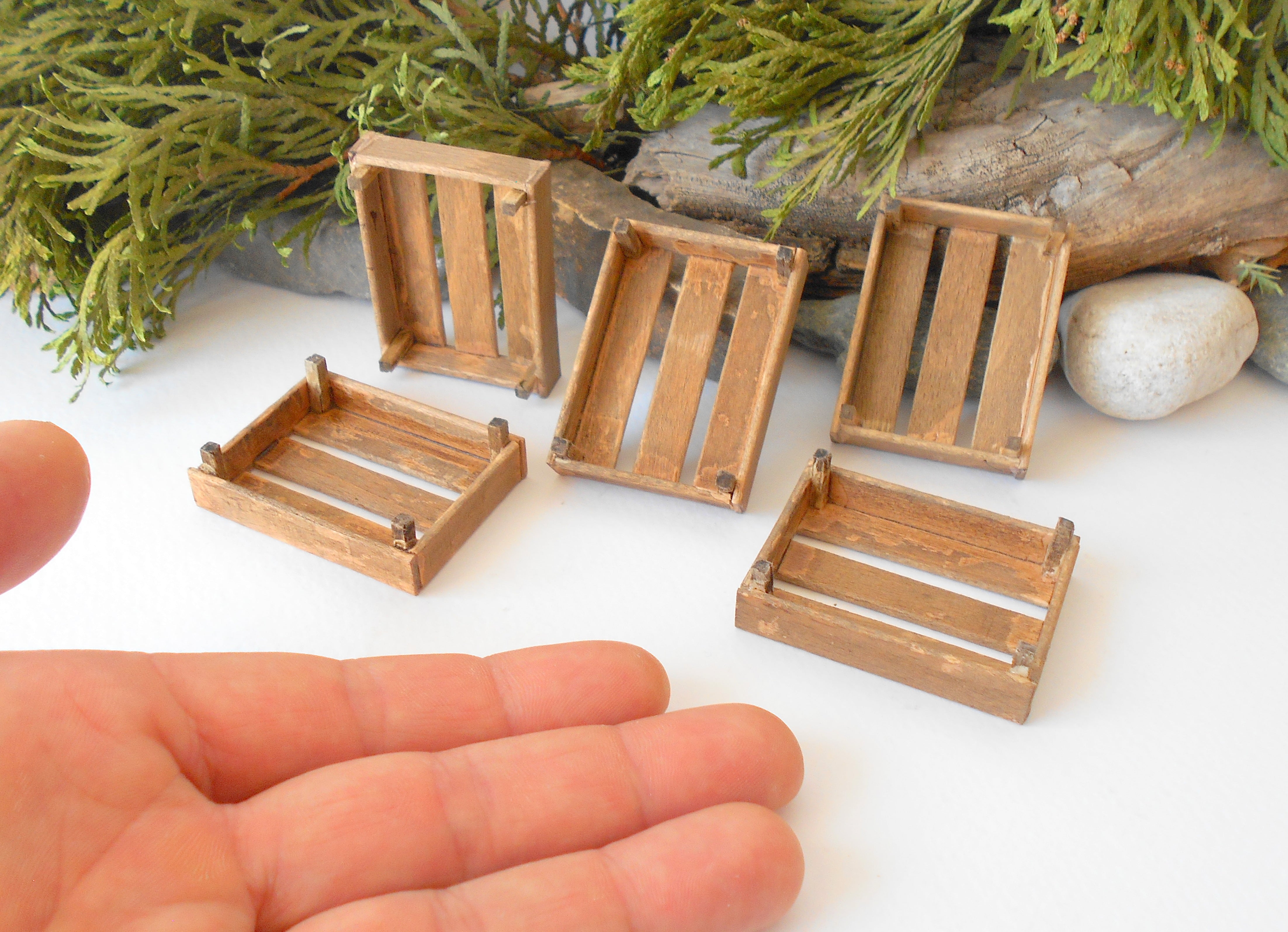 Miniature wooden crates- 5 set light brown - Exiarts & Ecocrafts
