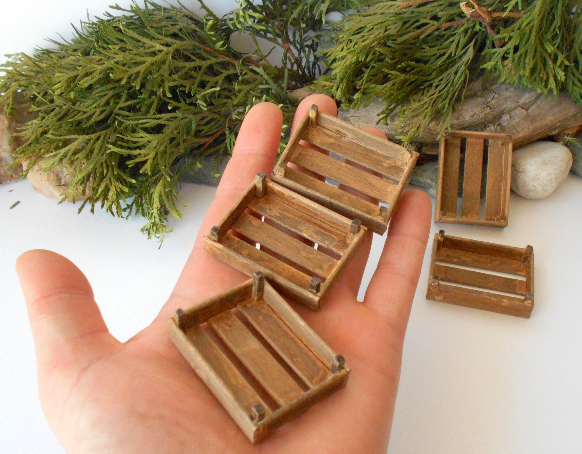 Miniature wooden crates- 5 set light brown - Exiarts & Ecocrafts