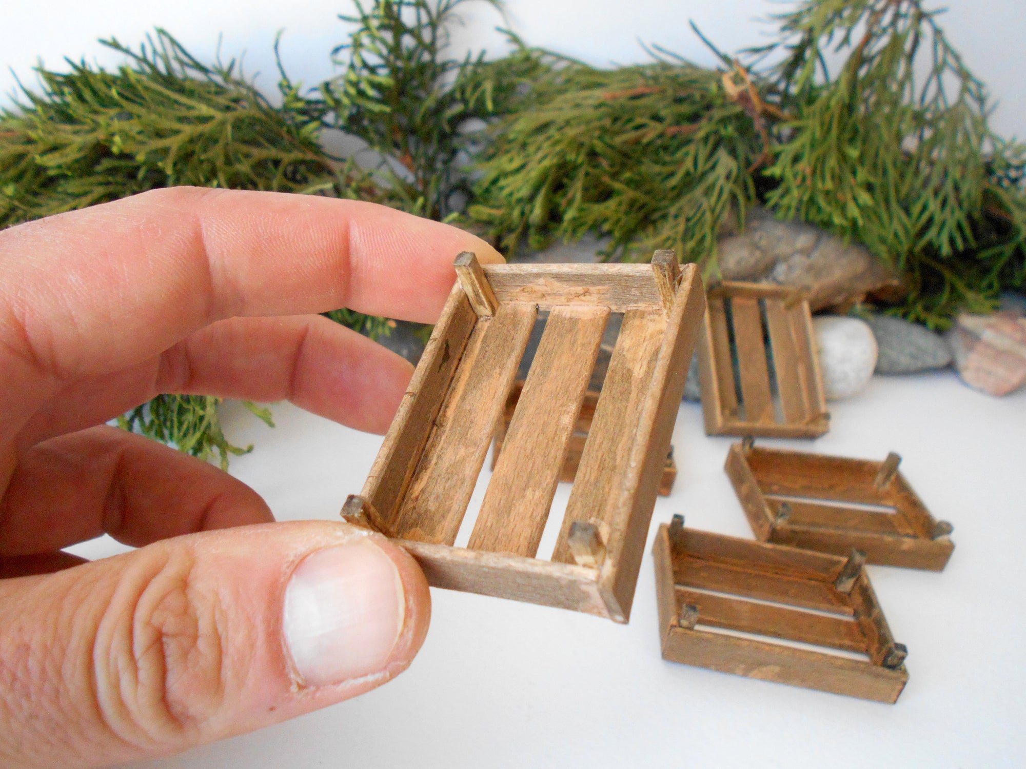 Miniature wooden crates- 5 set light brown - Exiarts & Ecocrafts