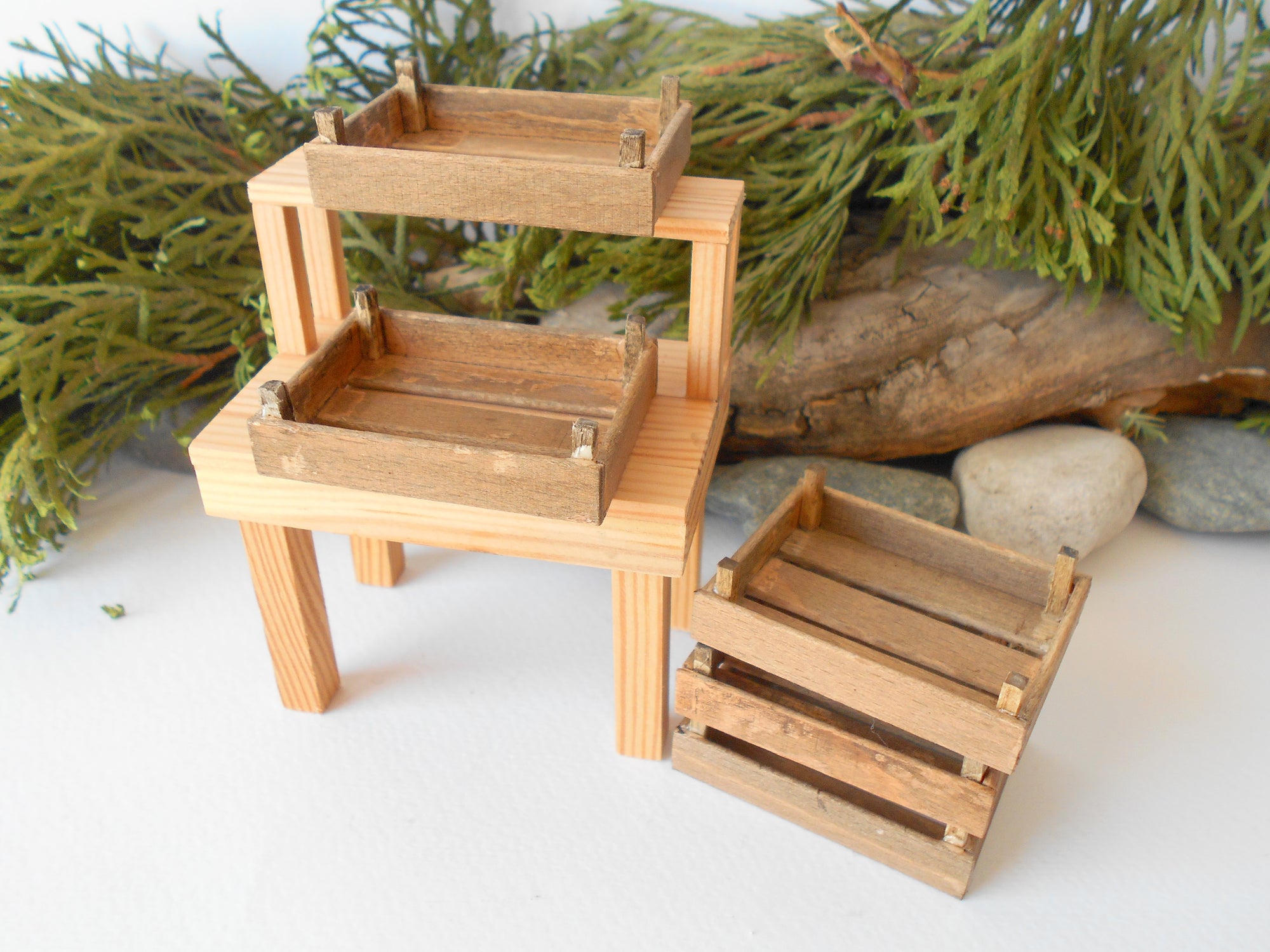 Miniature wooden crates- 5 set light brown - Exiarts & Ecocrafts