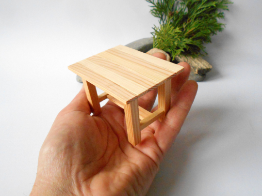 Miniature wooden table- rustic table of real pine wood- dollhouse furn ...