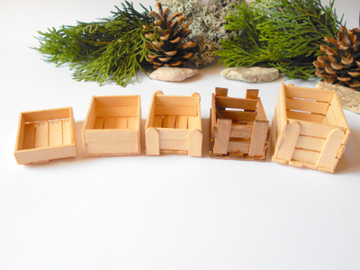 Set of 5 Miniature wooden crates- Plain wood -Dollhouse accessories- 1 ...