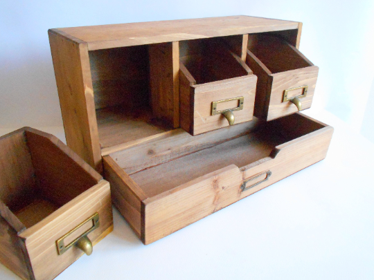 Wooden drawers tea box with 4 drawers- Jewelry Chest of drawers- Apoth ...