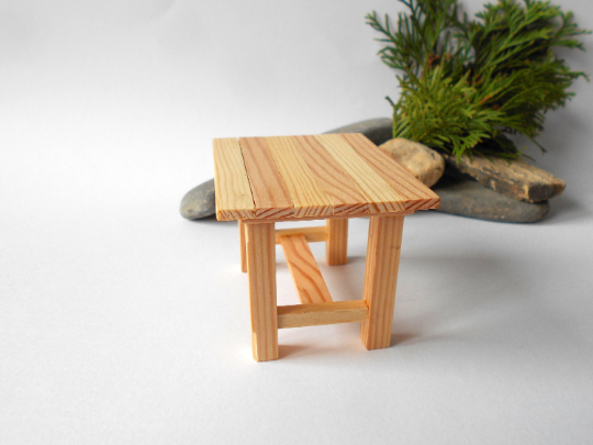 Miniature wooden table- rustic table of real pine wood- dollhouse furn ...