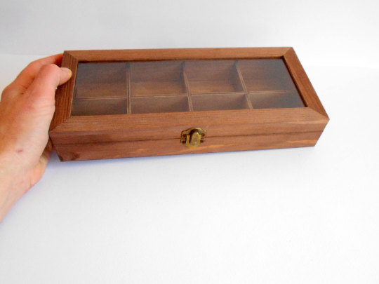 Wooden display box with glass lid useful for crystals and small object ...