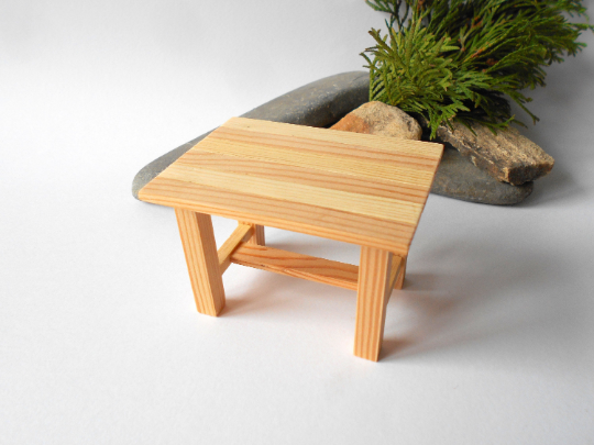 Miniature wooden table- rustic table of real pine wood- dollhouse furn ...