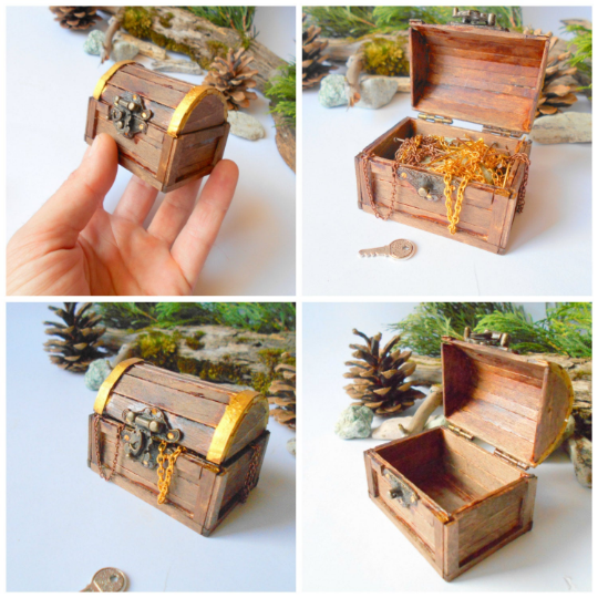 Miniature treasure chest box- Dollhouse chest box -mini accesories- 1 ...