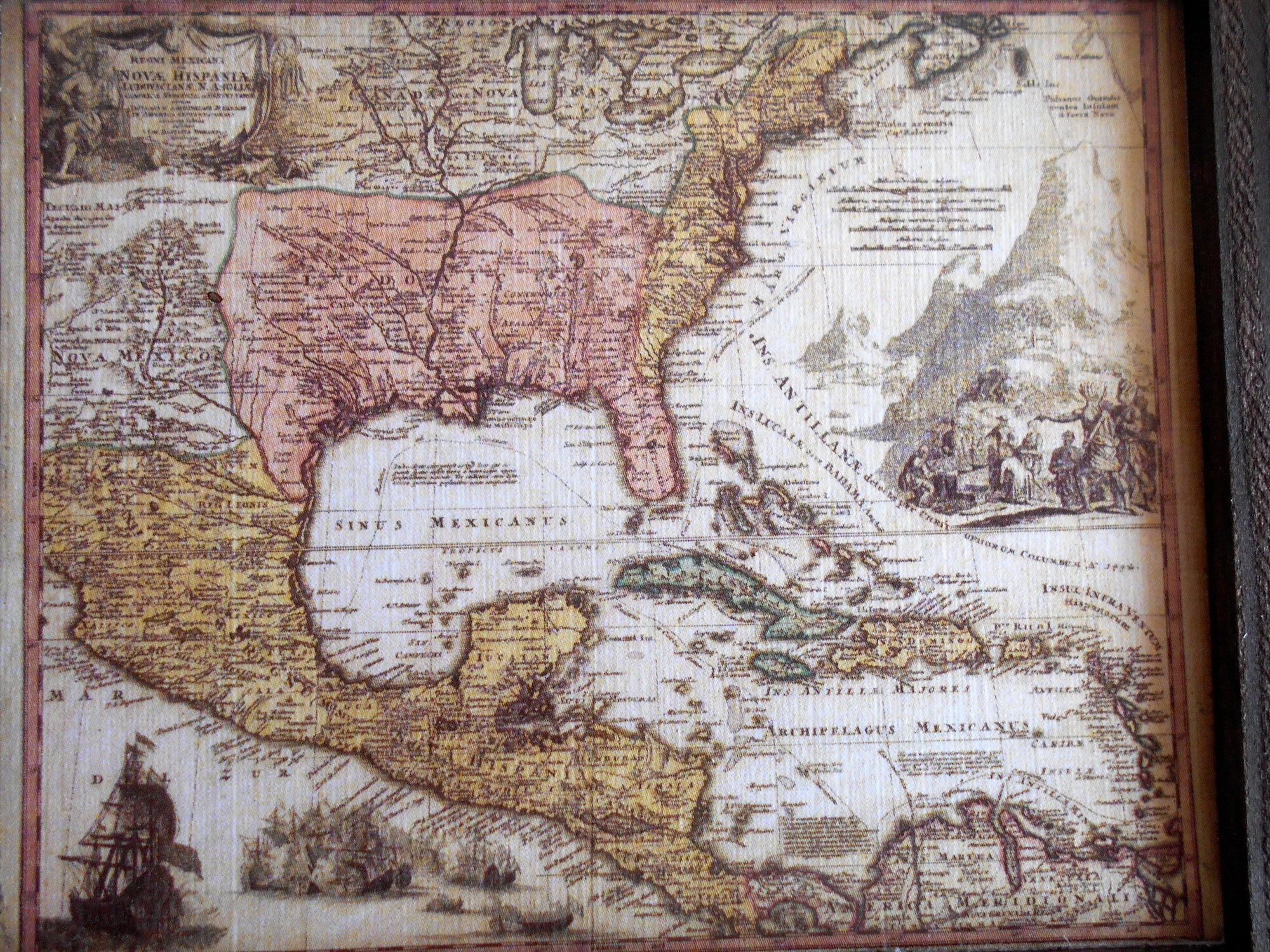 Miniature North America map framed with real pinewood- mini map for do ...