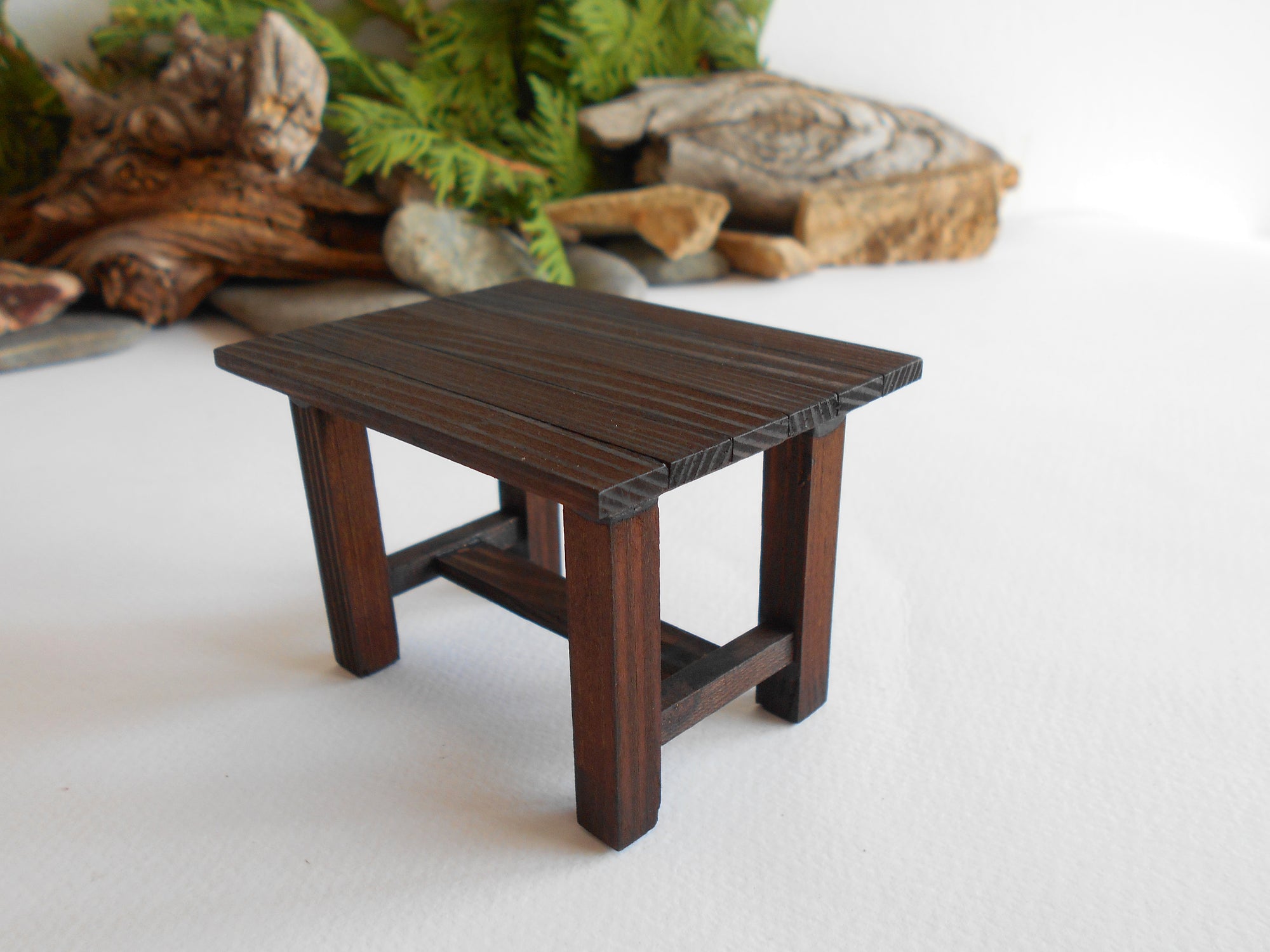 Miniature wooden table- rustic table of real pine wood- dollhouse furn ...